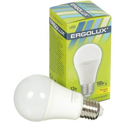 Лампа светодиодная E27, 12 Вт, 100 Вт, 220 В, груша, 3000 К, свет теплый белый, Ergolux