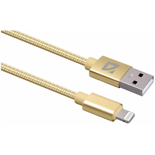 USB кабель Defender F85 Lightning золотой, 1м, 1.5А, нейлон, пакет
