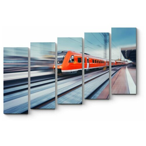 Модульная картина Высокоскоростной красный пассажирский пригородный поезд110x77