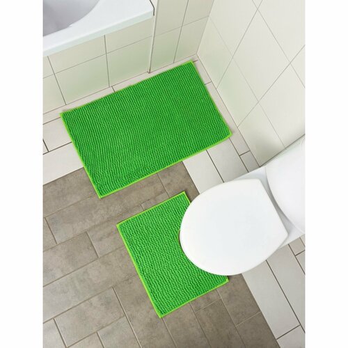 Набор ковриков для ванной и туалета «Букли», 2 шт, 40×50, 50×80 см цвет зелёный