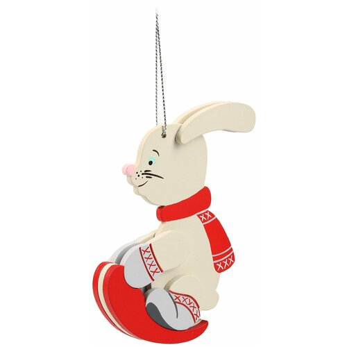 Деревянная елочная игрушка ручной работы "Кролик на ледянке", новогоднее украшение в Новый год и Рождество