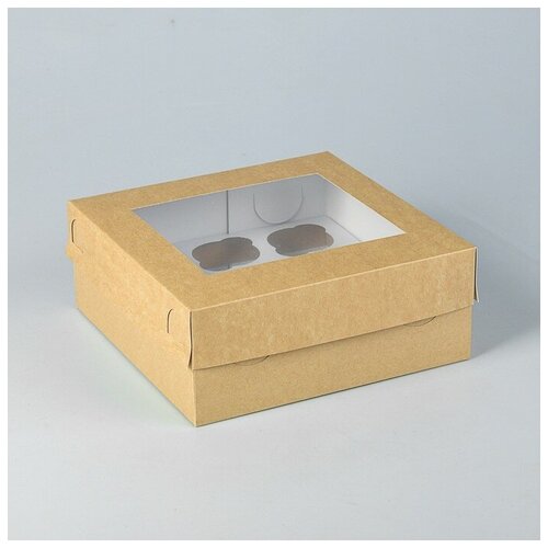 Коробка для капкейков с окном на 9 шт , крафт, 25 х 25 х 10 см(5 шт.)
