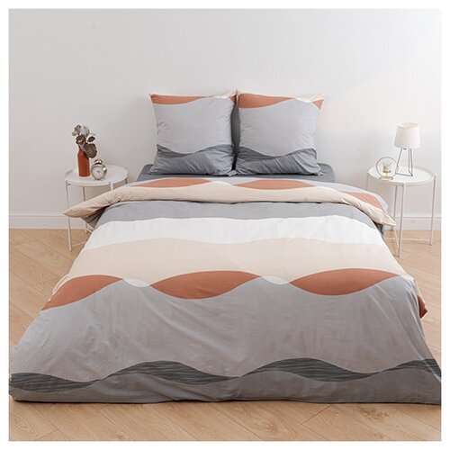 Комплект постельного белья Традиция Дюна, евростандарт, хлопок, серый/оранжевый