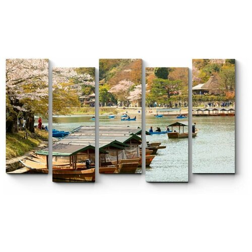 Модульная картина Цветение сакуры у берегов реки Кацура, Киото110x64