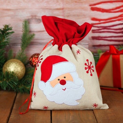 Мешок для подарков "Дед Мороз и снежинки", на завязках, 29 х 22 см