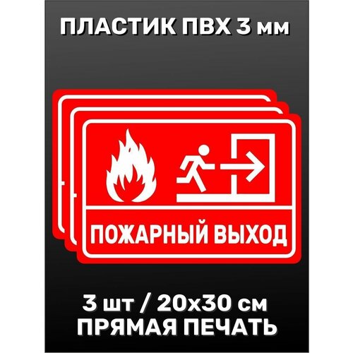 Информационная табличка на дверь - Пожарный выход 20х30 см 3шт