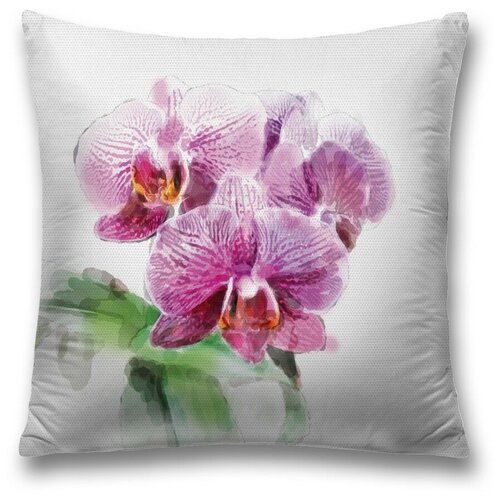 Наволочка декоративная на молнии, чехол на подушку JoyArty "Орхидеи в акварели" 45х45 см
