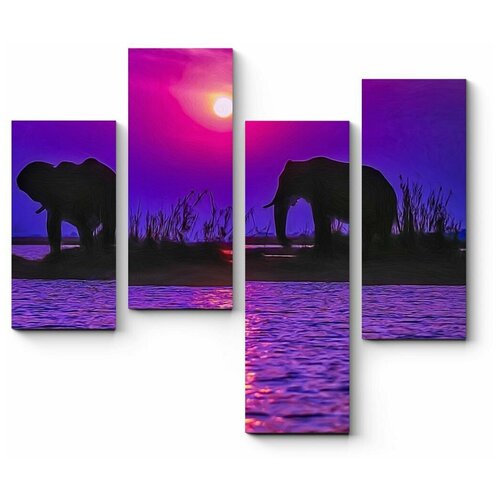 Модульная картина Слоны на водопое 94x88