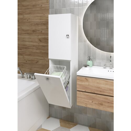 Шкаф для ванной комнаты, REGENT style, Пенал Виола 1дверь 1корзина, белый, левый, 114*30*30