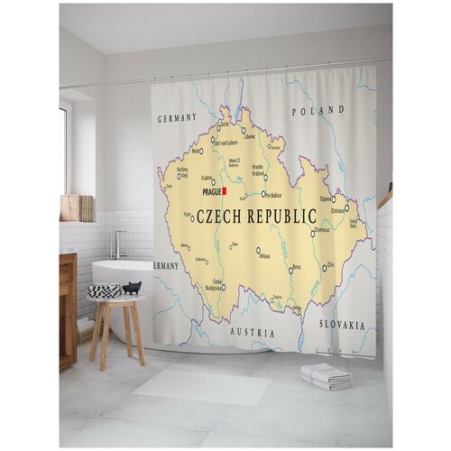 Штора водоотталкивающая для ванной, занавеска в ванную комнату тканевая JoyArty "Чешская республика на карте", 180х200 см