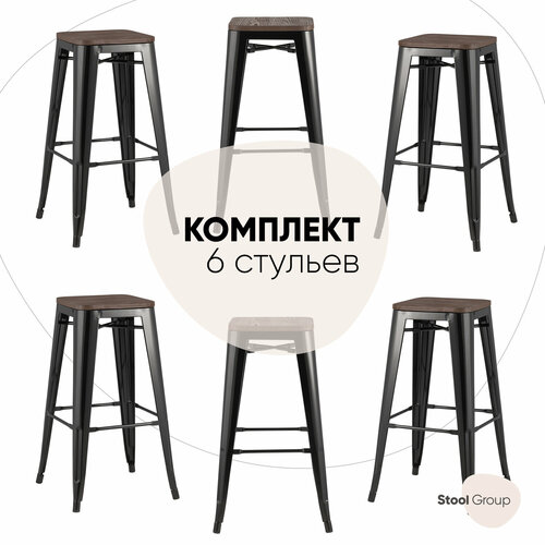 Комплект стульев STOOL GROUP Tolix Wood, металл, 6 шт., цвет: черный глянцевый