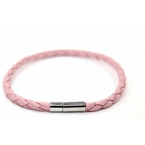 Плетеный браслет Handinsilver ( Посеребриручку ) Браслет плетеный кожаный с магнитной застежкой, 1 шт., размер 16 см, серебристый, розовый