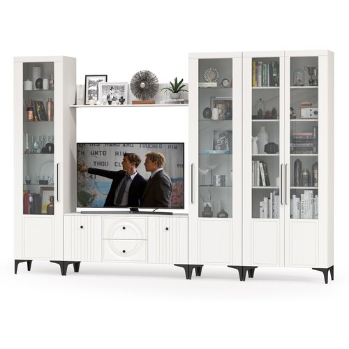 Мебельная Стенка для гостиной под телевизор со шкафом 328см белый шагрень/МДФ белый шагрень - НЖ1199