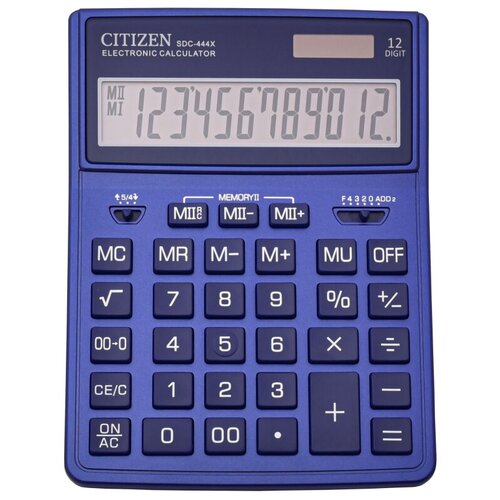 Калькулятор настольный 12 разрядный, Citizen Business Line, SDC-444XRNVE, двойное питание, 155 х 204 х 33 мм, темно-синий, 1 шт.