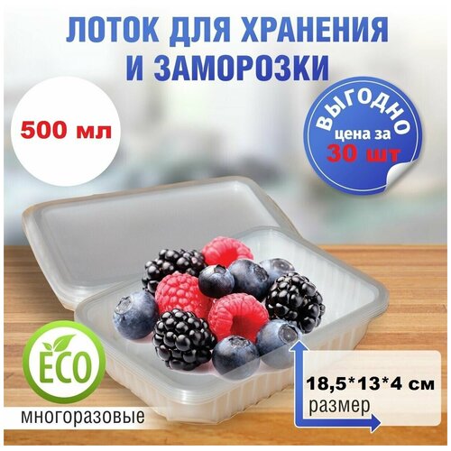 Контейнер пищевой для хранения и заморозки, 500 мл, 30 штук,185мм*130мм, контейнер пищевой, пластиковые контейнеры с крышкой