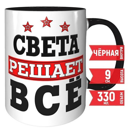 Кружка Света решает всё - черная внутри и черная ручка.