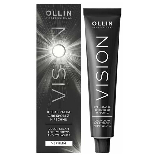OLLIN Professional Крем-краска для бровей и ресниц + салфетки под ресницы Vision, черный, 20 мл, 20 г, 1 уп.