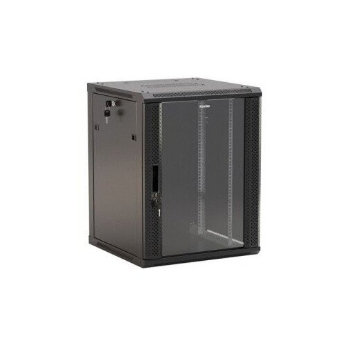 Hyperline TWB-1266-GP-RAL9004 Шкаф настенный 19-дюймовый (19"), 12U, 650x 600х 600мм, стеклянная дверь с перфорацией по бокам, ручка с замком, цвет черный (RAL 9004) (разобранный)