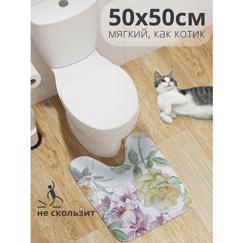 Коврик для туалета с вырезом противоскользящий JoyArty JoyArty "Весенние цветы" 50x50 см