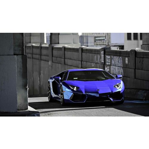 Картина на холсте 60x110 Альянс Лес "Авентадор Lamborghini синий blue" на подрамнике / интерьер/ декор
