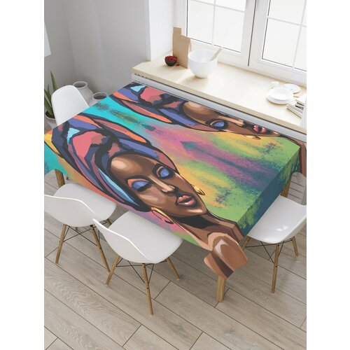 Прямоугольная водоотталкивающая скатерть на стол JoyArty "Африканка" 145х180