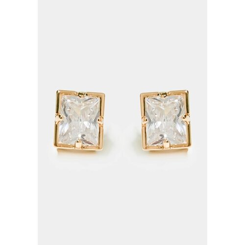 Серьги двусторонние Freeform Jewellery, кристалл, искусственный камень, золотой