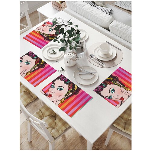 Комплект тканевых салфеток JoyArty "Портрет кокетки" для сервировки стола, 32x46 см, 4шт.