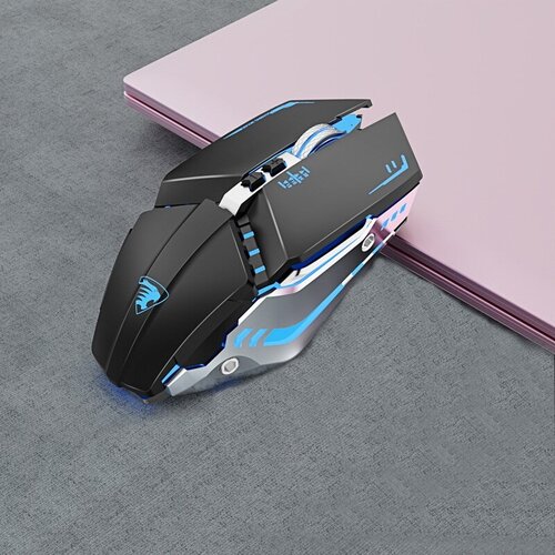 Механическая беспроводная мышь EWEADN, бесшумная, игровая, Bluetooth 5.1 с подсветкой RGB, Черный/серебро