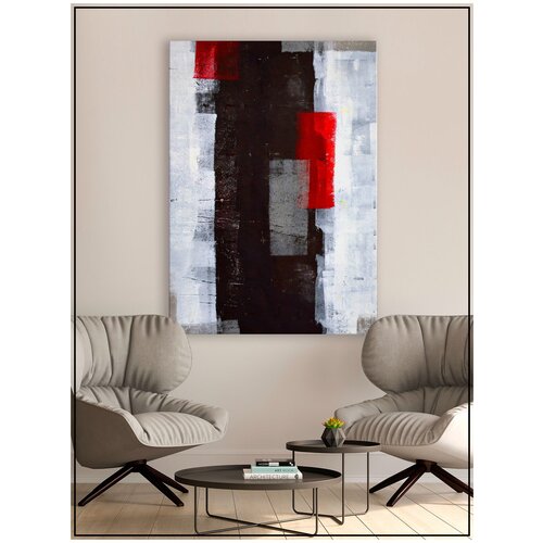 Картина для интерьера на натуральном хлопковом холсте "Грей и Красная абстрактная живопись", 30*40см, холст на подрамнике, картина в подарок