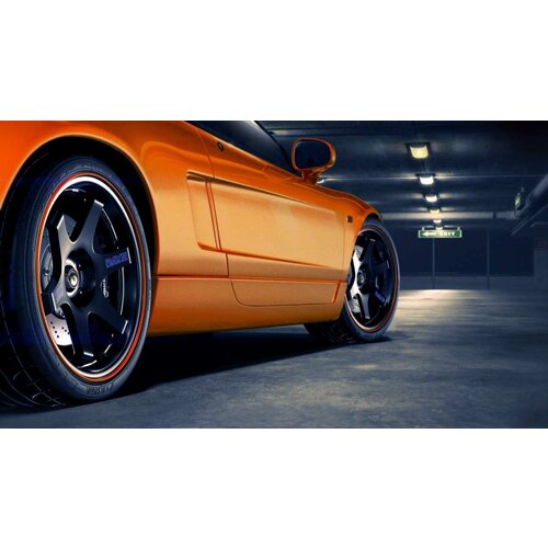 Картина на холсте 60x110 Альянс Лес "Volk orange rear колесо" на подрамнике / интерьер/ декор