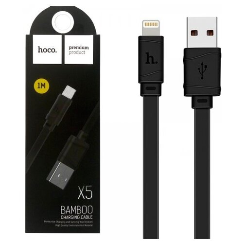 Кабель USB - Lightning (для Apple iPhone) Hoco X5 (плоский) Черный