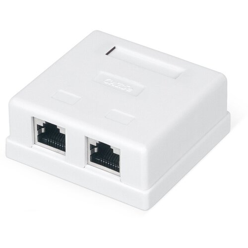 Розетка Cablexpert RJ-45, внешняя, экранированная, 2 порта, белый