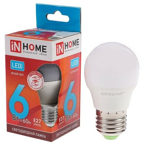 INhome Лампа светодиодная IN HOME LED-ШАР-VC, Е27, 6 Вт, 230 В, 4000 К, 540 Лм