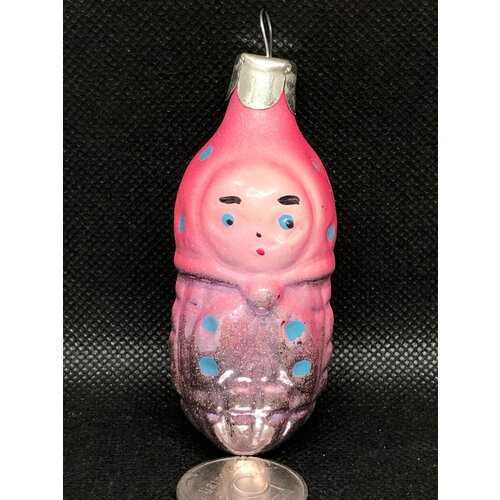 Елочная игрушка СССР матрешка, девочка в платочке Стекло 62