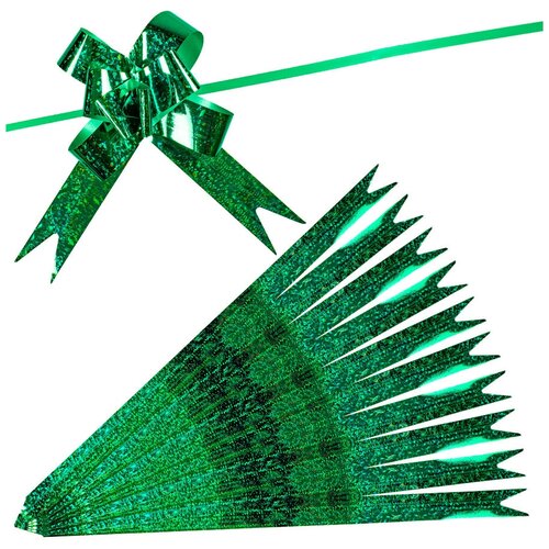 Декоративный бант-бабочка голография для подарков 23х470 мм (зеленый) 20 шт.