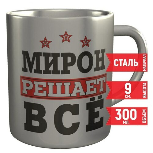 Кружка Мирон решает всё - из стали, 9 см, 300 мл.