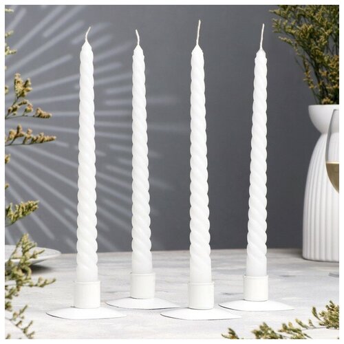 Набор свечей витых, 2,2х 25 см, 4 штуки, белый, "Богатство Аромата"