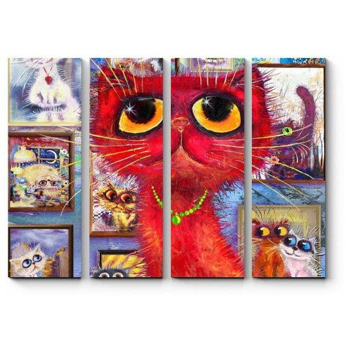 Модульная картина Красный кот гуляет по галерее 60x45
