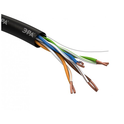 Кабель витая пара U/UTP кат.5E 4х2х24AWG solid CU PE Outdoor черн. (м) Эра Б0044431