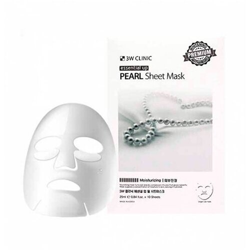 3W Clinic Essential Up Pearl Sheet Mask (Тканевая маска для лица с жемчугом), 25 мл