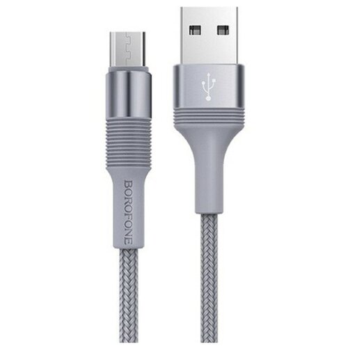 Кабель Borofone BX21, microUSB - USB, 2.4 А, 1 м, тканевая оплётка, серый