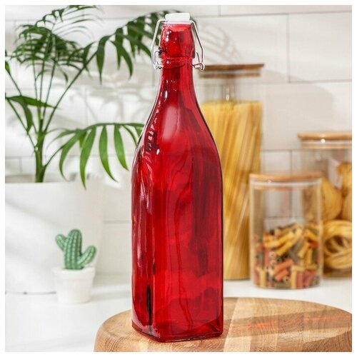Бутылка стеклянная для соуса и масла с бугельным замком «Галерея», 1 л, 8×30,5 см, цвет микс
