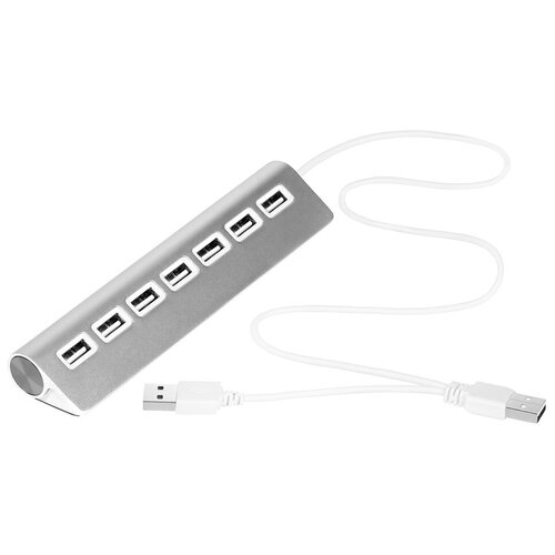 USB Hub 2.0 на 7 портов, Plug&Play, silver + дополнительное питание