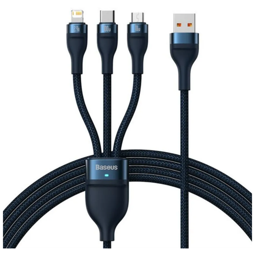 Кабель передачи данных / быстрой зарядки / Data Cable USB to M+L+C 100W 1.2m Blue CASS030003