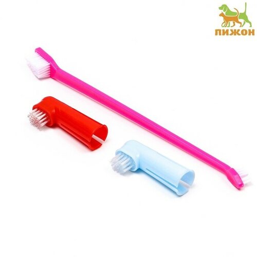 Пижон Набор зубная щётка двухсторонняя и 2 щётки-напальчника, микс цветов