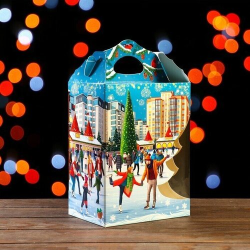 Подарочная коробка с окном елочкой "Праздник в городе", 19 x 13,5 x 25,5 см