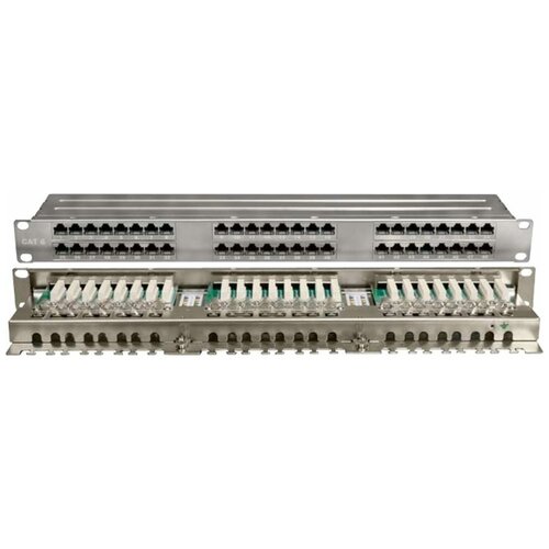 Патч-панель высокой плотности 19" Hyperline, 1U, 48 портов RJ-45, полный экран, категория 6, Dual IDC