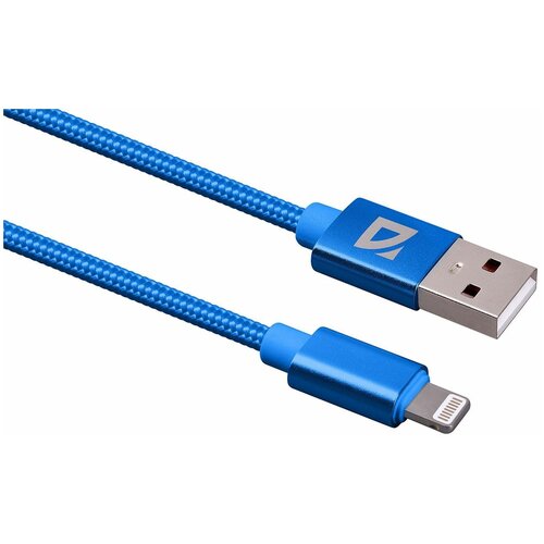USB кабель Defender F85 Lightning голубой, 1м, 1.5А, нейлон, пакет