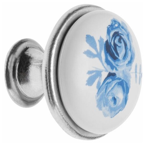 Ручка-кнопка мебельная "Синяя роза", D=27мм, керамика