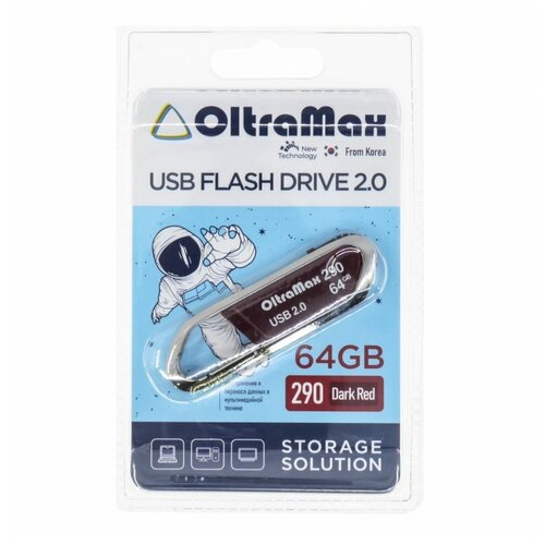USB-накопитель (флешка) OltraMax 290 64Gb (USB 2.0), красный